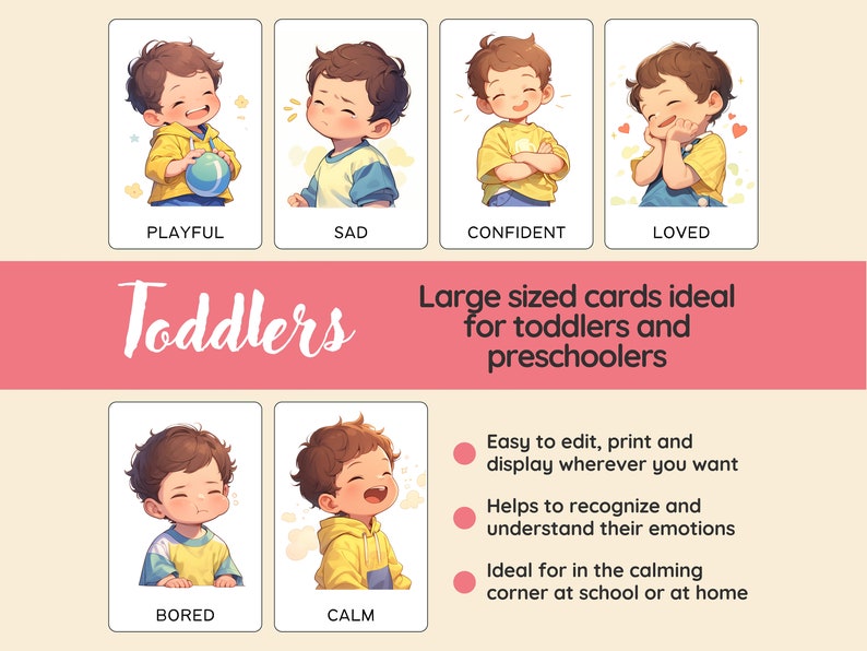 Kids Emotions Flashcards Large Montessori Feelings Cards Printable ...