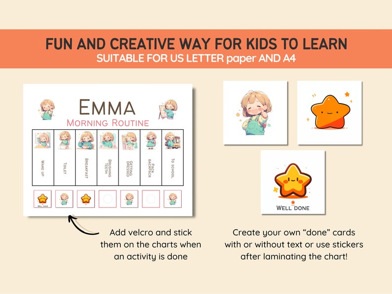 Editable Chore Chart Visual Schedule for Kids Montessori Routine Charts ...