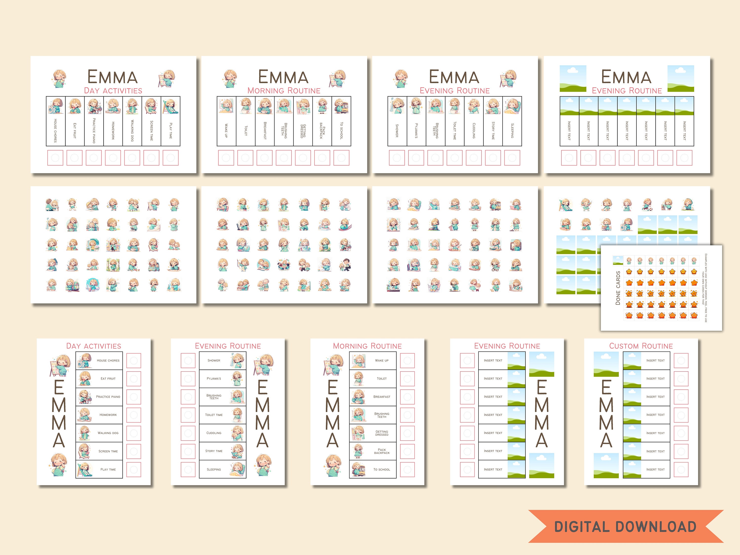 Editable Chore Chart Visual Schedule for Kids Montessori Routine Charts ...