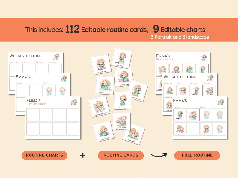 Morning & Evening Daily Routine Cards Visual Schedule for Kids Daily ...