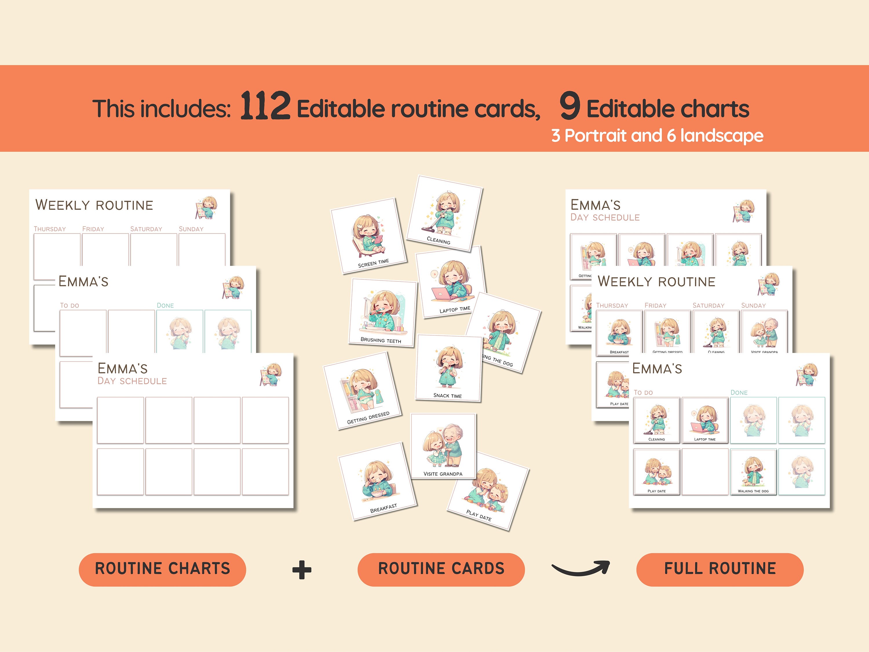 Morning & Evening Daily Routine Cards Visual Schedule for Kids Daily ...
