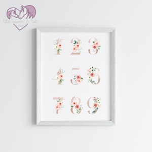 Blush and Gold Floral Alphabet and Numbers Printable Art Print Set of 2 ...