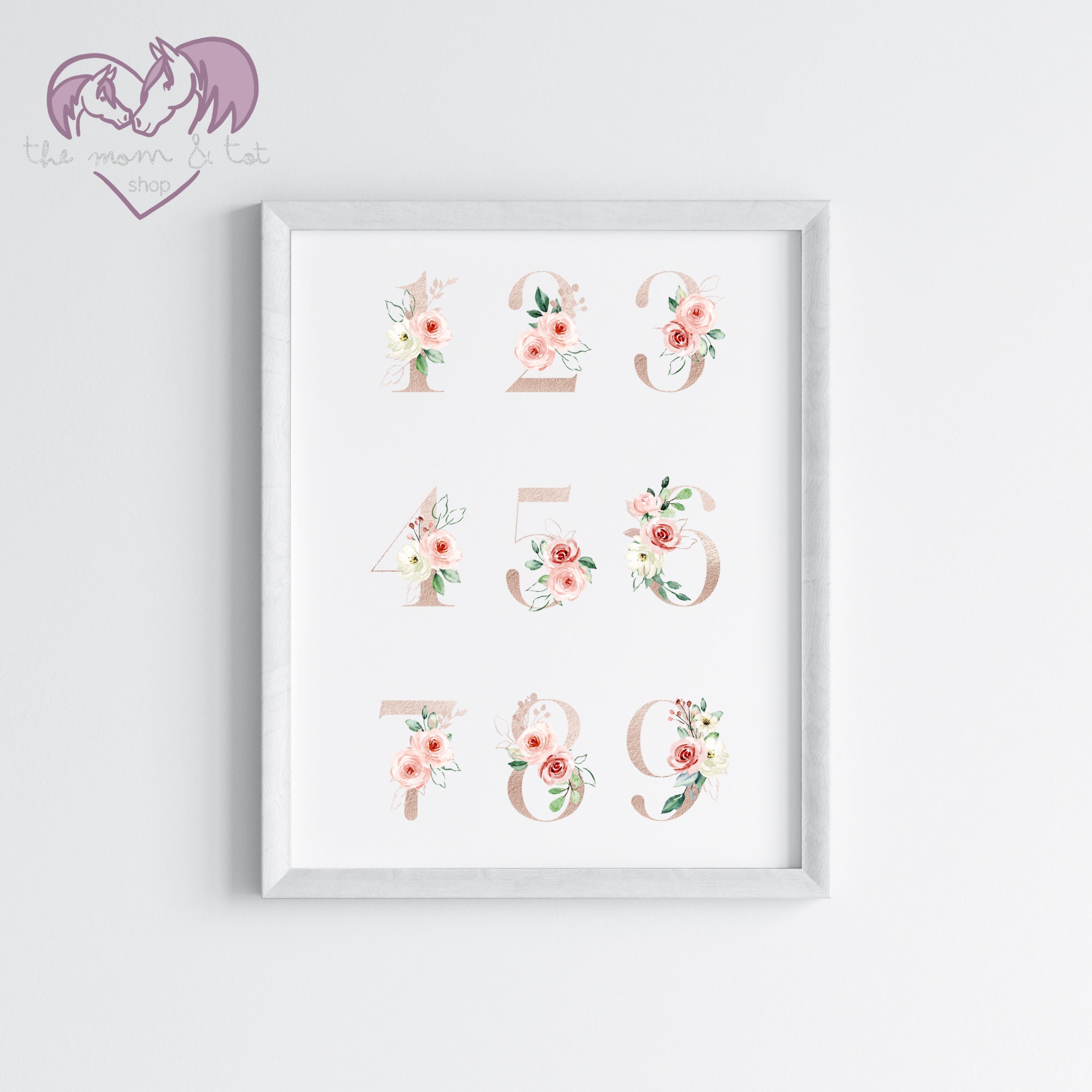 Blush and Gold Floral Alphabet and Numbers Printable Art Print Set of 2 ...