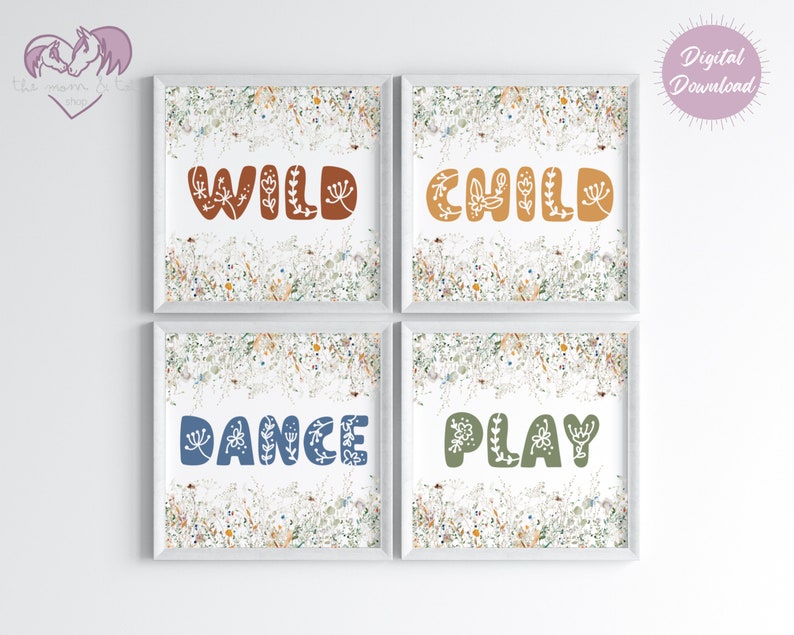 Watercolor Wild Child Art Print Set of 4, Dance and Play Printable Wall ...