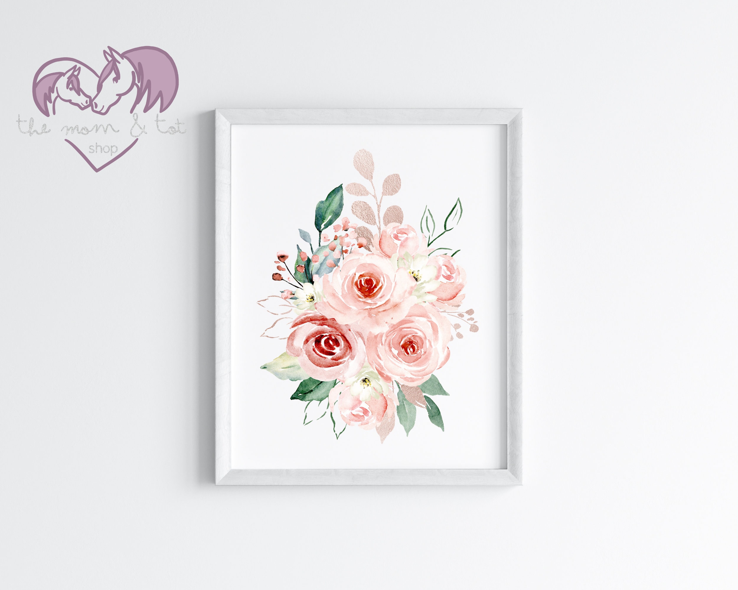Blush Floral Monogram Art Print Set of 3, Printable Personalized Name ...
