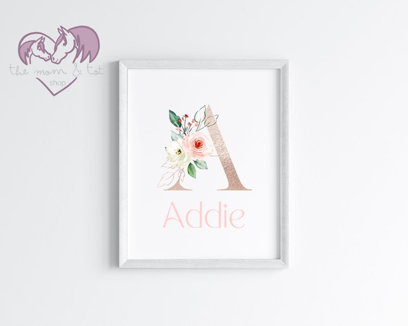 Blush Floral Monogram Art Print Set of 3, Printable Personalized Name ...