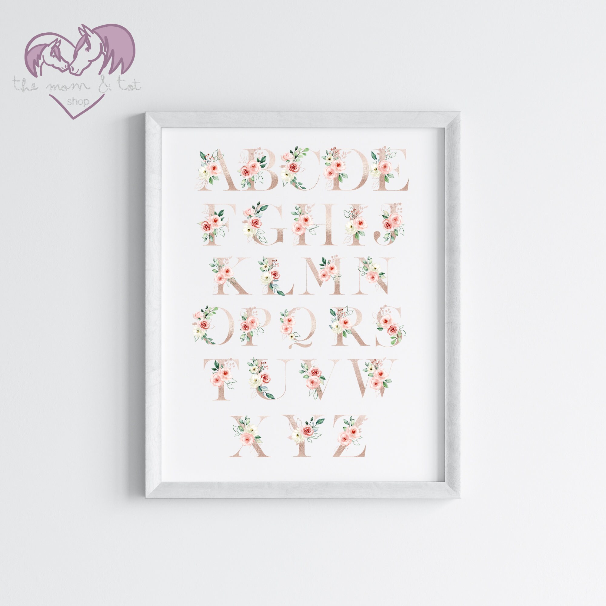 Blush and Gold Floral Alphabet and Numbers Printable Art Print Set of 2 ...