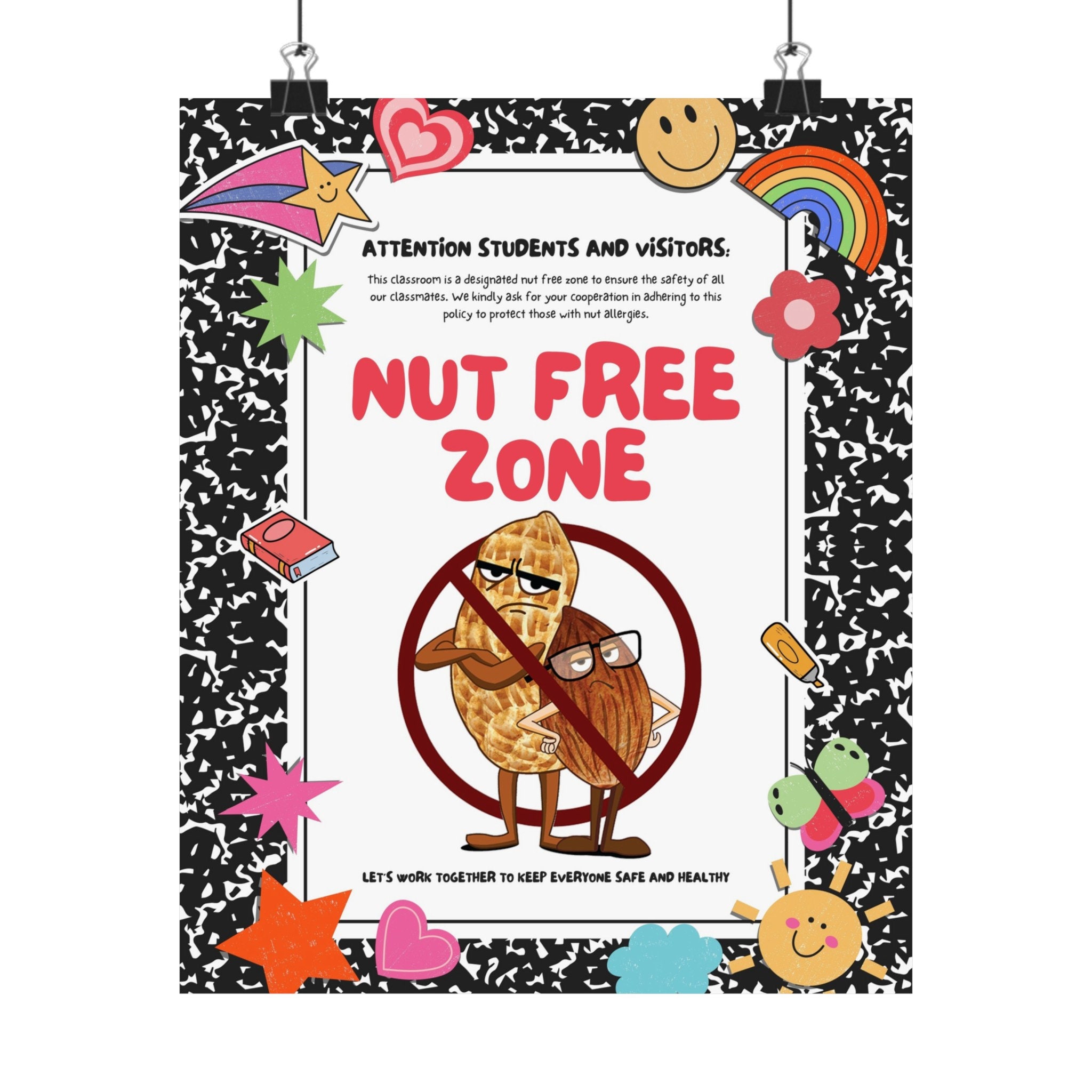 Nut Free Zone Classroom Poster With Cute Nut Characters Elementary ...