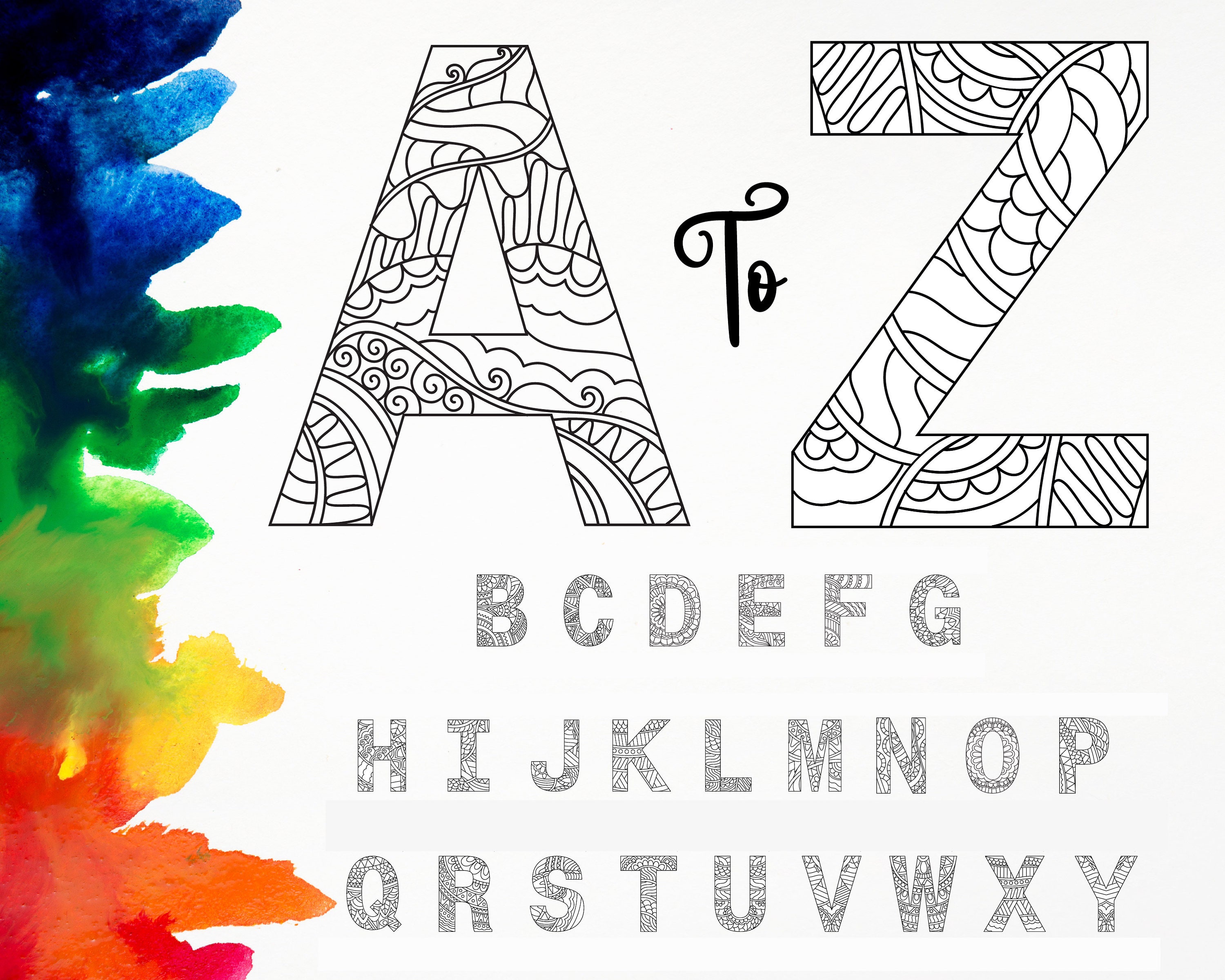 Mandala Alphabet Coloring A-Z , Alphabetical Activity , Printable ...
