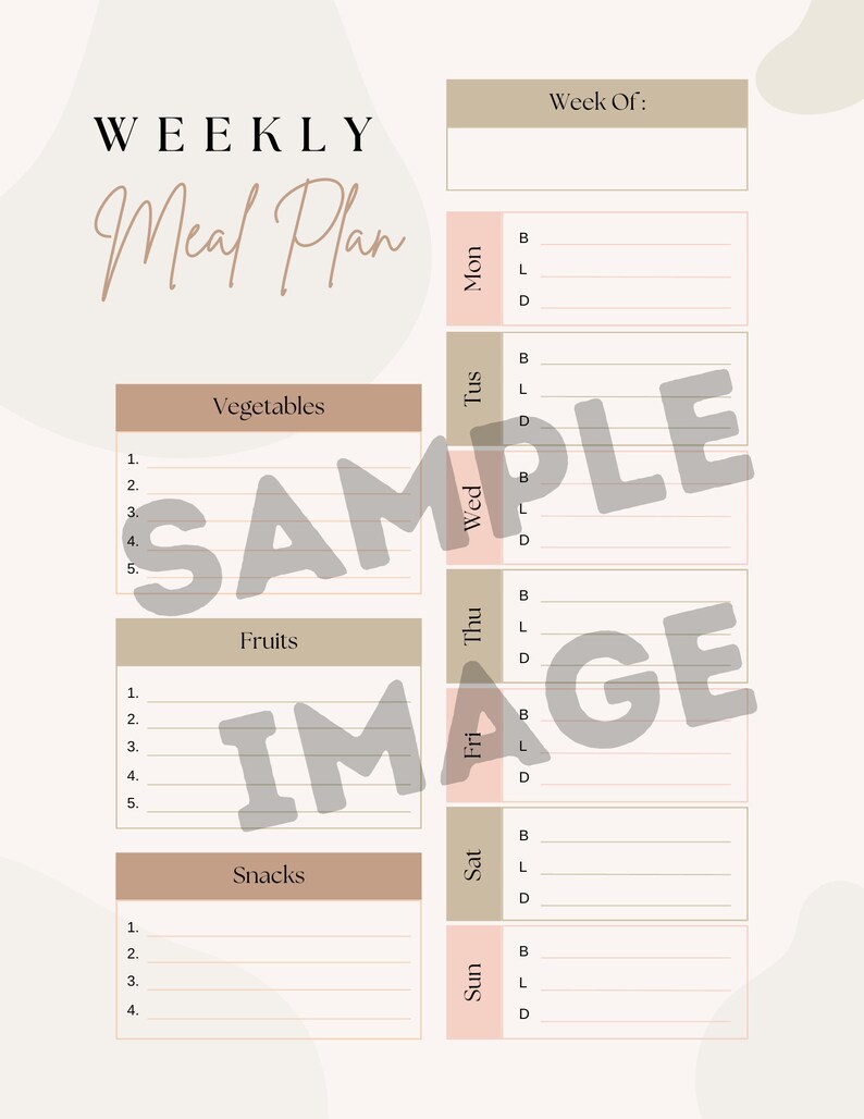 Weekly Meal Plan, Grocery List, Printable, Instant Download - Etsy