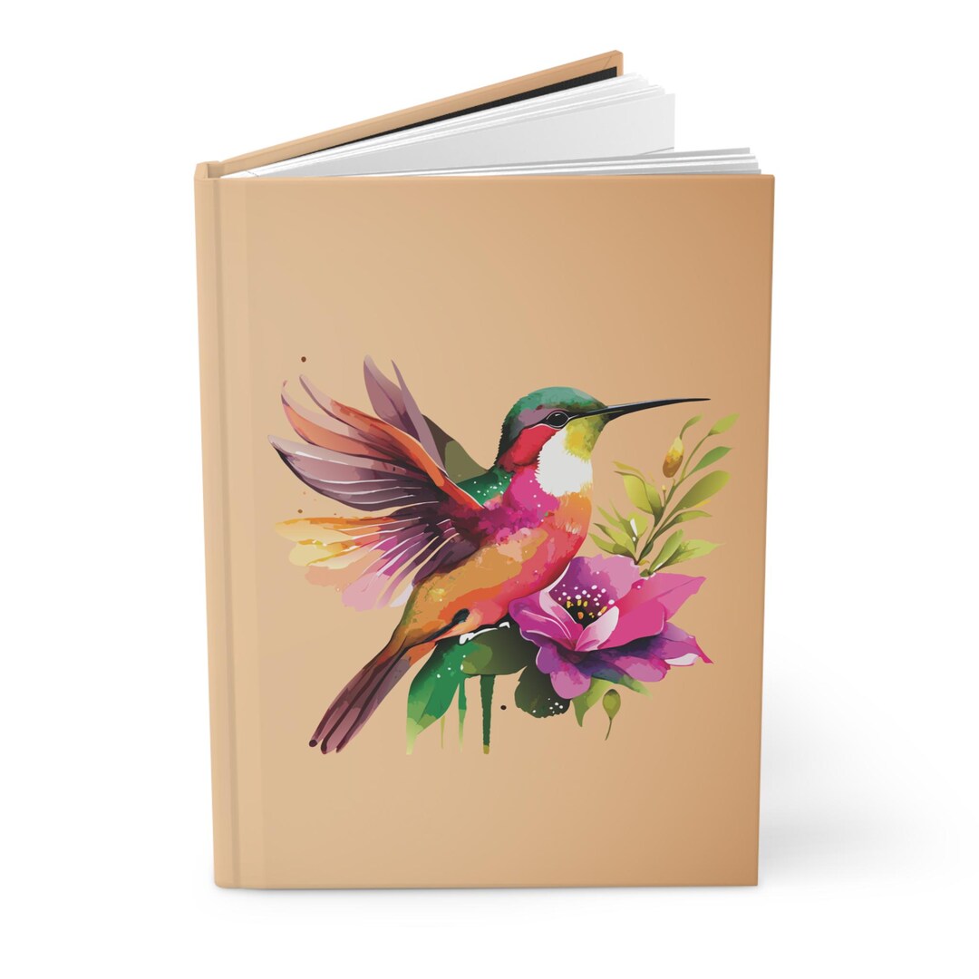 Colorful Hummingbird Design, Matte Hardcover Journal, Brown Background ...