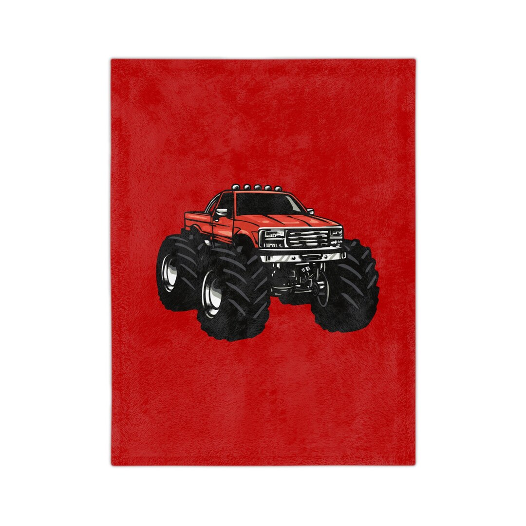 Red Monster Truck Throw, Kids Velveteen Microfiber Blanket, Children's ...