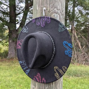 Crystal Hat, Hand Painted Fedora, Wide Brim Hat, Woodburned Hat, Pastel ...