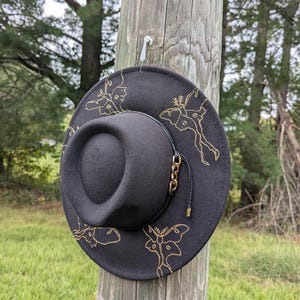 Luna Moth Hat, Hand Painted Fedora Hat, Wood Burnt Hat, Goth Cowboy Hat ...