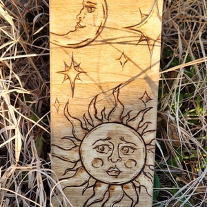 Sun and Moon Wood Art, Woodburned Sign, Gothic Wood Panel, Pyrography ...