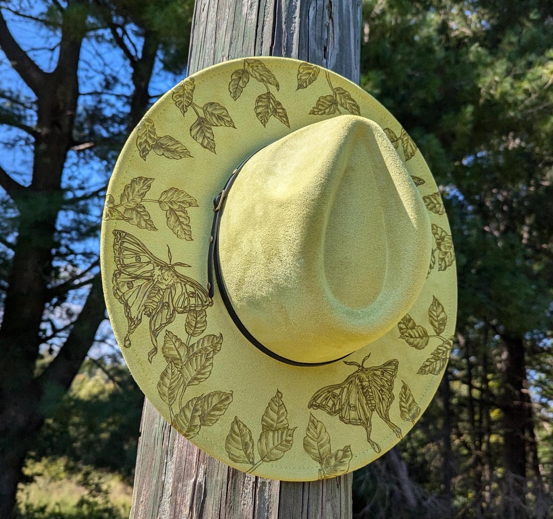 Spanish Moon Moth Hat, Hand Burned Fedora, Goblincore Accessories ...