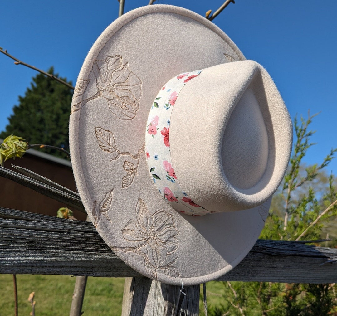 Magnolia Hat, Floral Burned Hat, Hand Burnt Felt Hat, Western ...