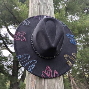 Crystal Hat, Hand Painted Fedora, Wide Brim Hat, Woodburned Hat, Pastel ...