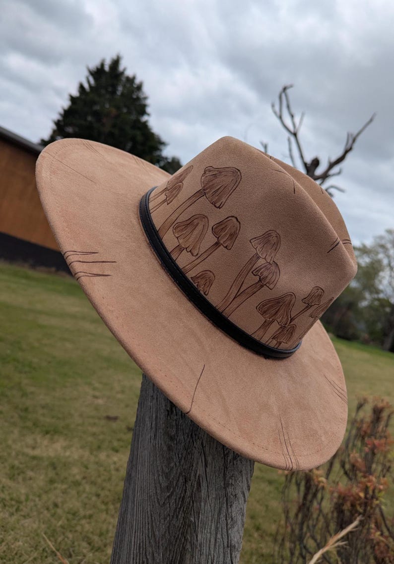 Raven Skull Hat, Hand Burned Cowboy Hat, Faux Suede Fedora, Gothic Wide ...