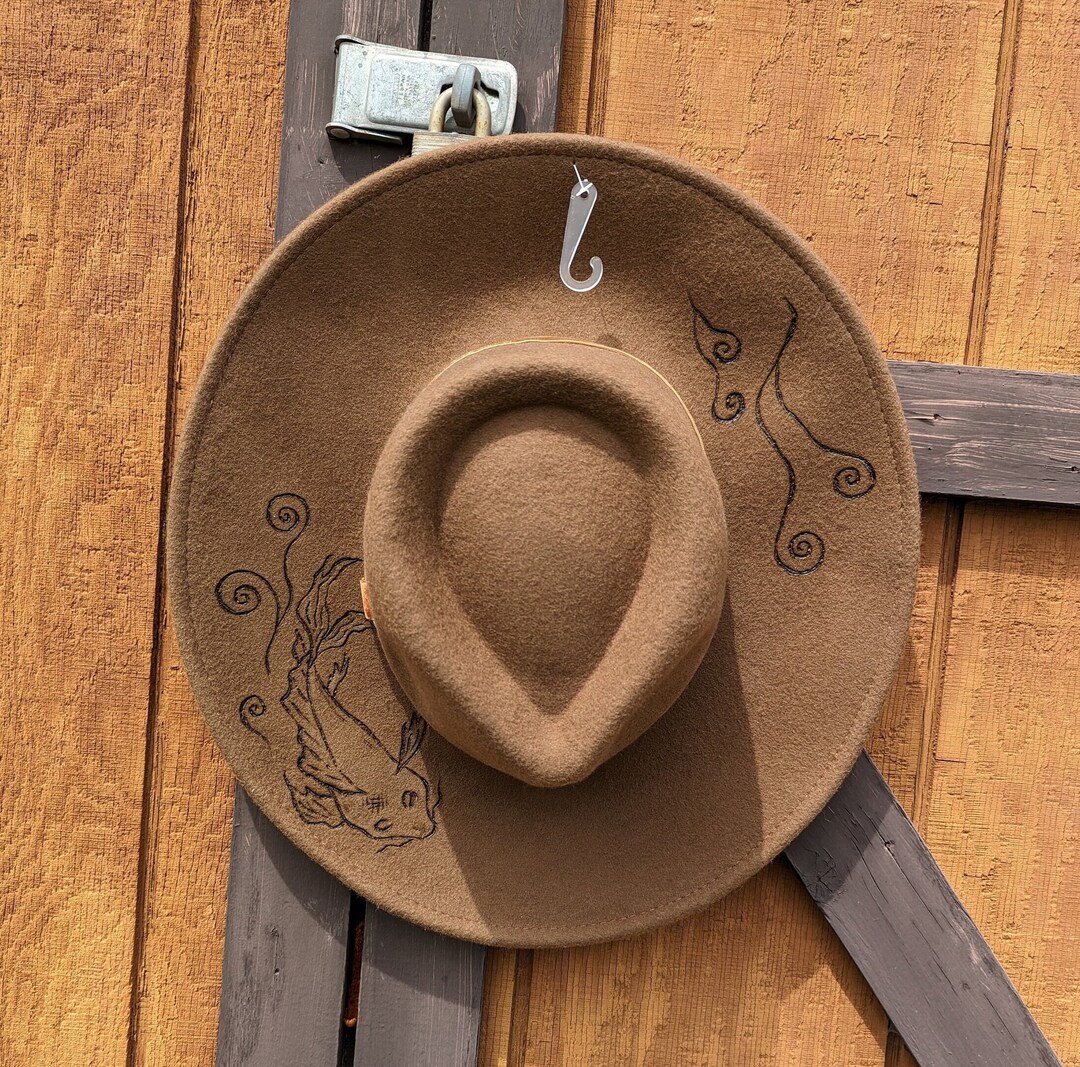 Koi Fish Hat, Burned Felt Hat, Wool Fedora Hat Ladies, Yin and Yang Hat ...