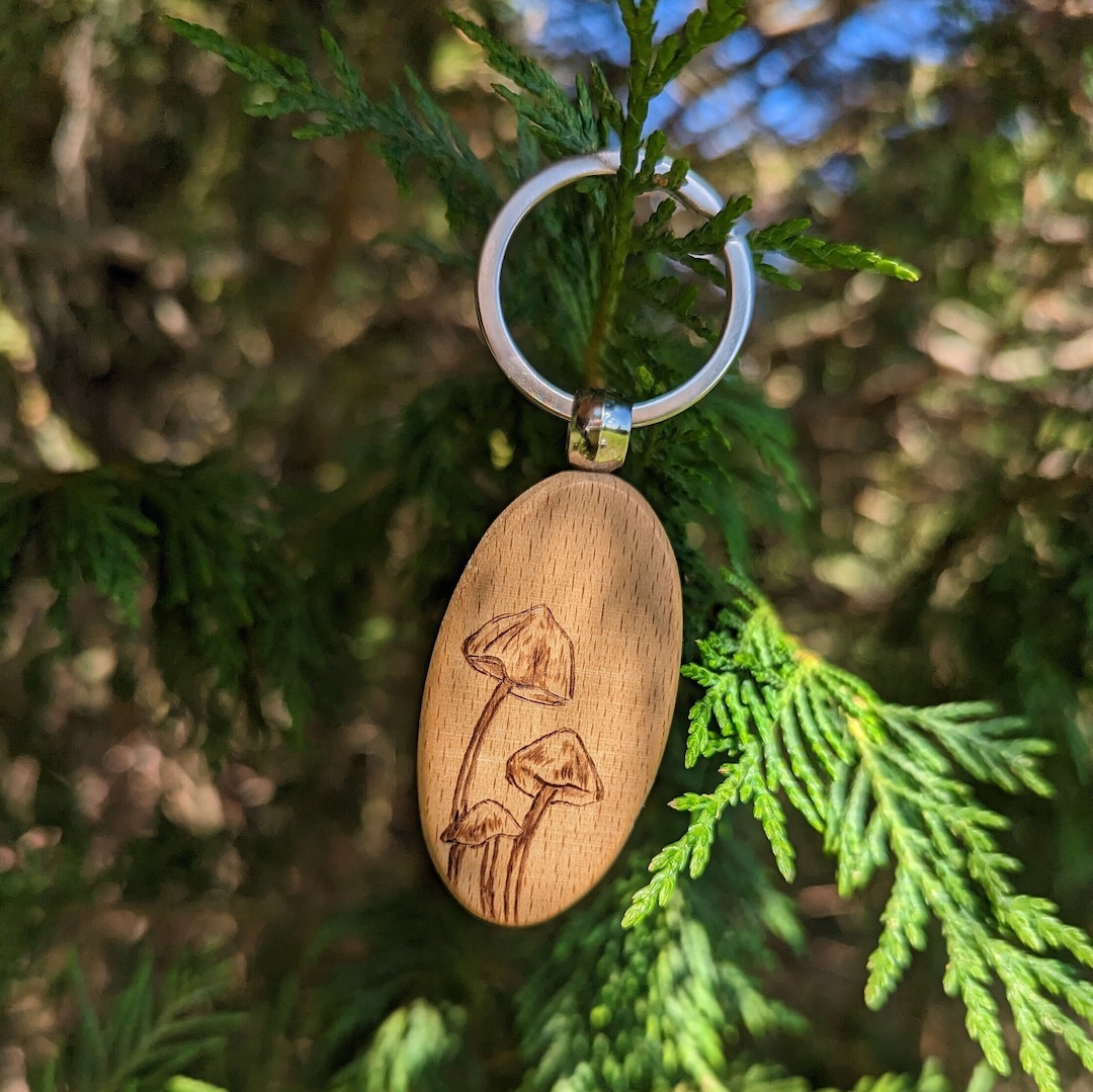Wood Mushroom Keychain, Woodburned Keychain, Purse Charm for Handbag ...