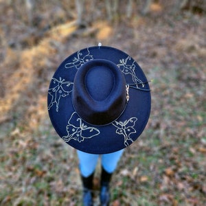 Luna Moth Hat, Hand Painted Fedora Hat, Wood Burnt Hat, Goth Cowboy Hat ...