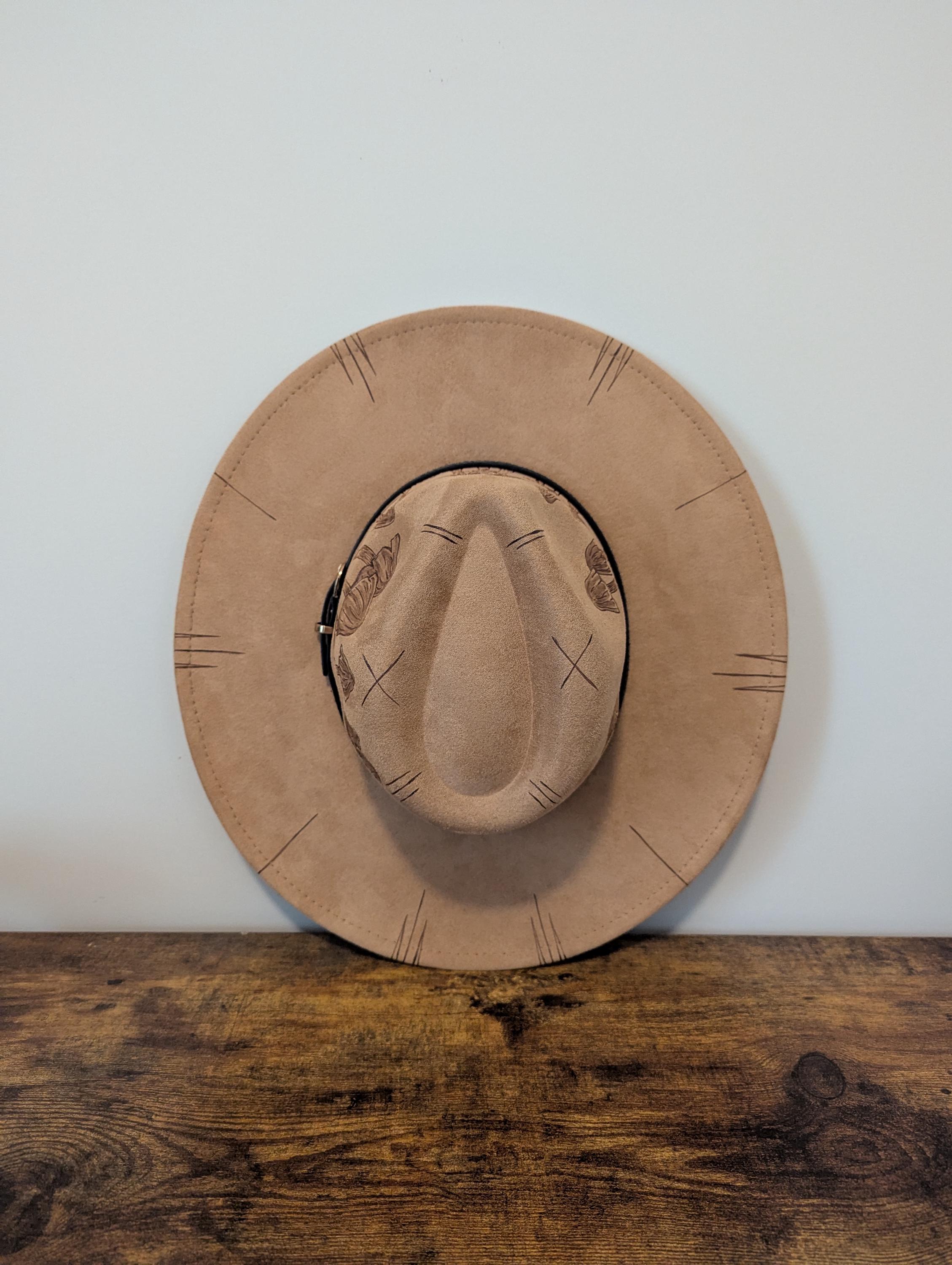 Raven Skull Hat, Hand Burned Cowboy Hat, Faux Suede Fedora, Gothic Wide ...