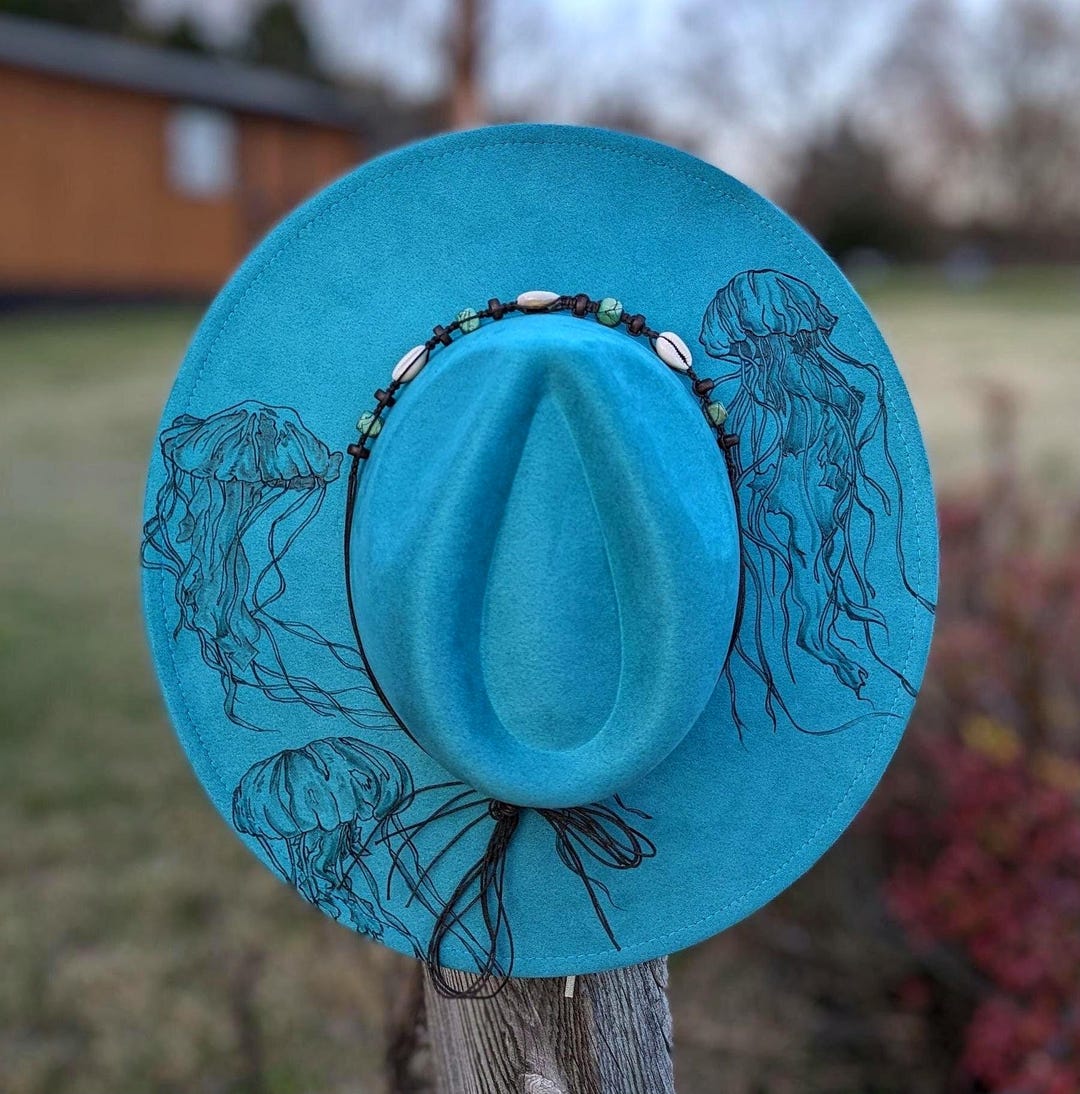 Jellyfish Hat, Burned Wide Brim Hat, Mermaidcore Clothing, Nautical ...