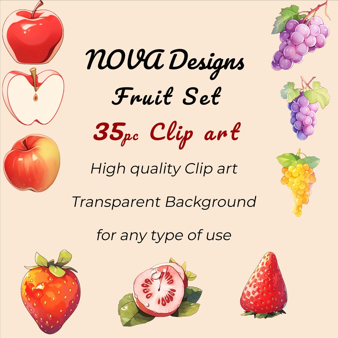 Fruit Clip Art Set: Grapes, Lemons, Apple, Strawberries - Vibrant and ...