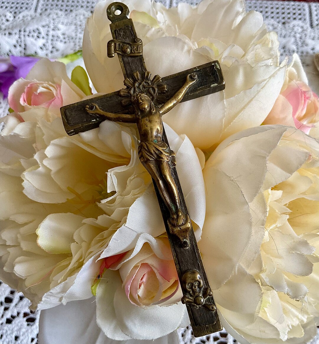 ANTIQUE FRENCH Monastic Travel Religious Large PECTORAL Crucifix Corpus ...