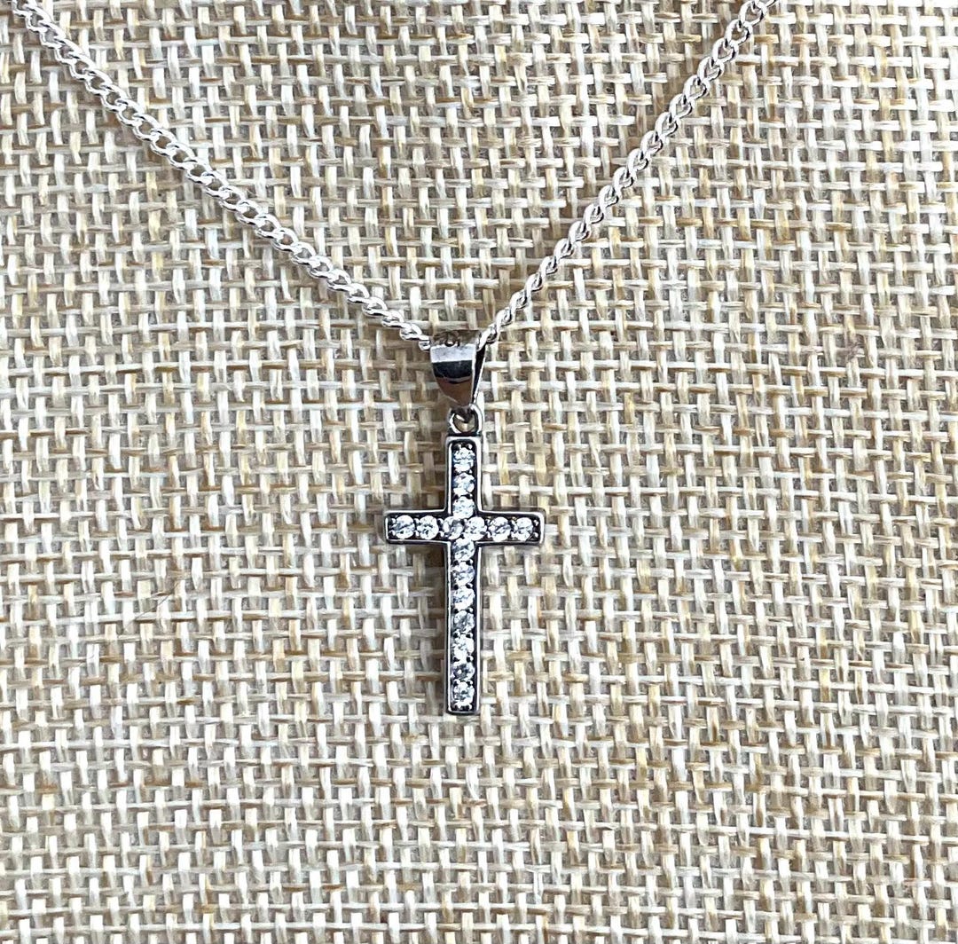 Beautiful Vintage French 925 Hallmark Catholic Crucifix Cross Diamanté ...