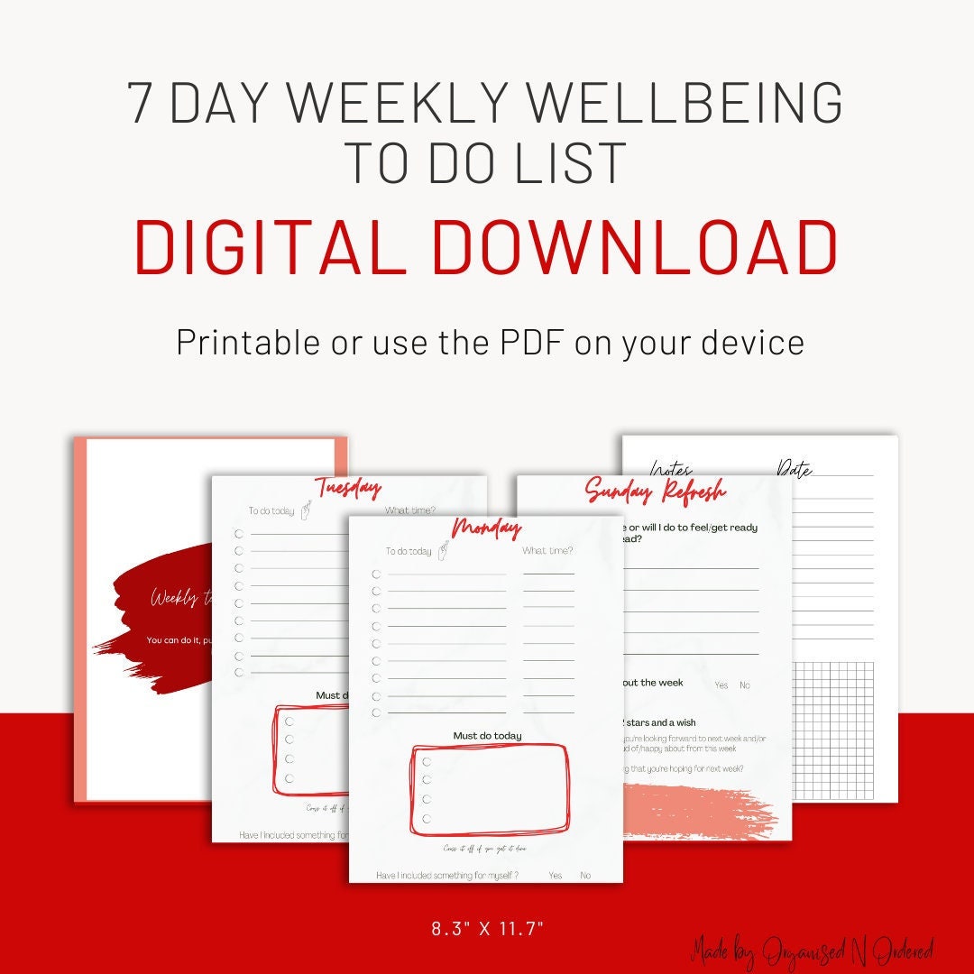 Wellbeing to Do Lists, Red to Do Lists, to Do Lists, Weekly Check In ...