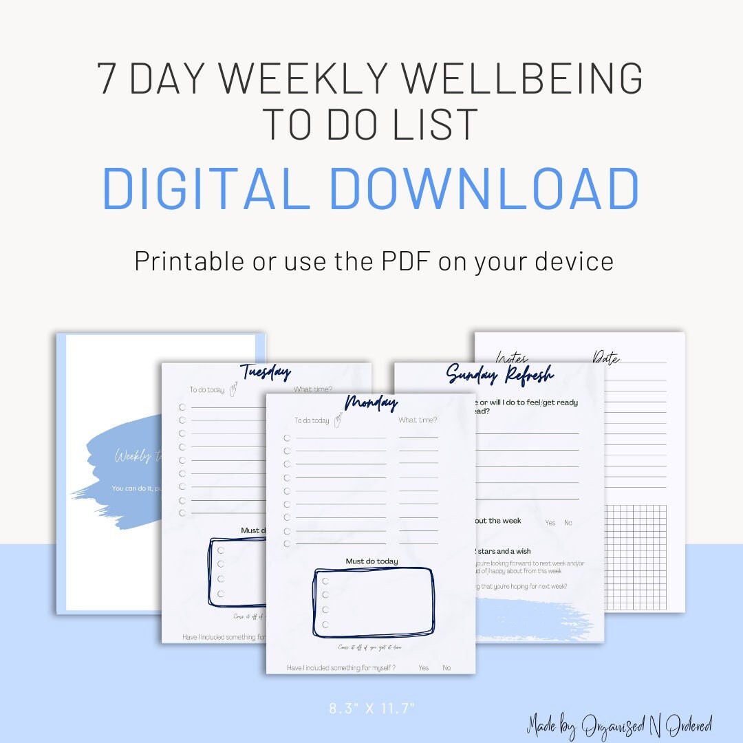 Wellbeing to Do Lists, Blue to Do Lists, Pastel to Do Lists, Weekly ...