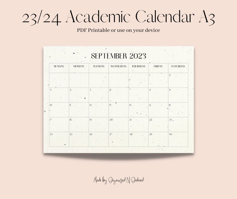 A3 2023-2024 Academic Calendar, September to August, Speckled, A3, 11.7 ...