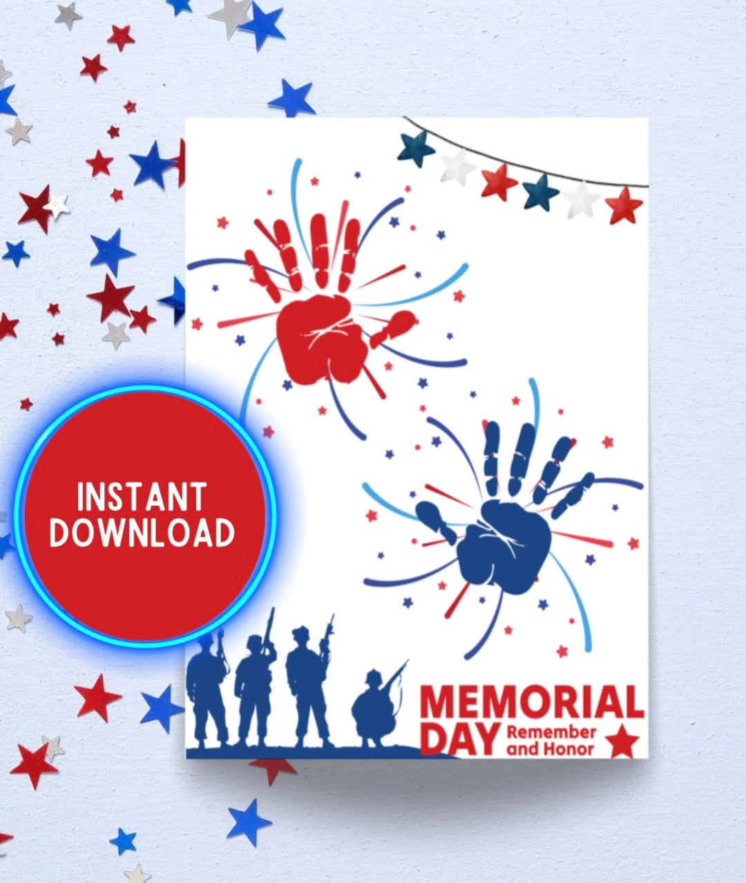 Memorial Day Handprint Art Craft Printable, Kids Toddler Baby DIY ...