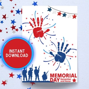 Memorial Day Handprint Art Craft Printable, Kids Toddler Baby DIY ...