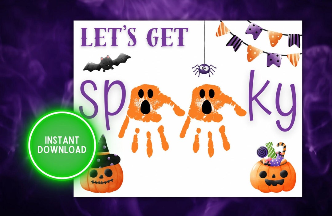 Halloween Handprint Art Craft Printable, Footprint Kids Gift, Let’s Get ...