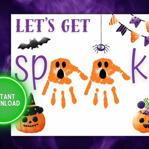 Halloween Handprint Art Craft Printable, Footprint Kids Gift, Lets Get ...