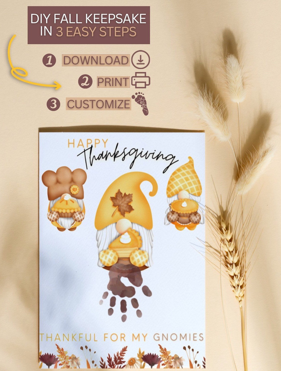 Thanksgiving Handprint Art Craft Printable, Gnome Craft, Footprint ...