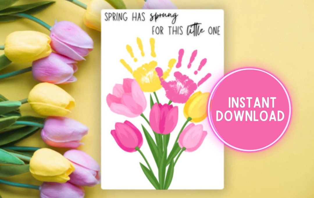 Spring Handprint Art Craft Printable, Grandparents Gift, Spring April ...