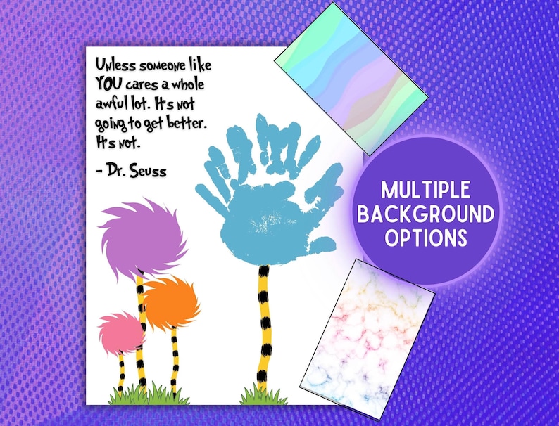 Dr. Seuss Truffula Trees Handprint Art Craft Printable, Lorax Book ...