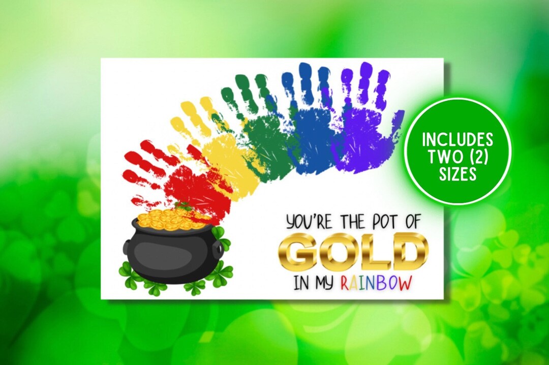 Saint Patrick’s Day Handprint Art Craft, Gold Rainbow Printable, Kids ...