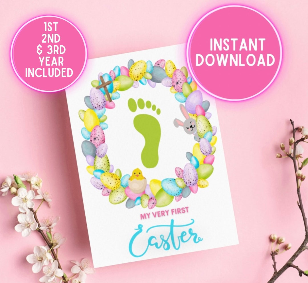 My First Easter Footprint Art Craft Printable, Spring April Daycare ...