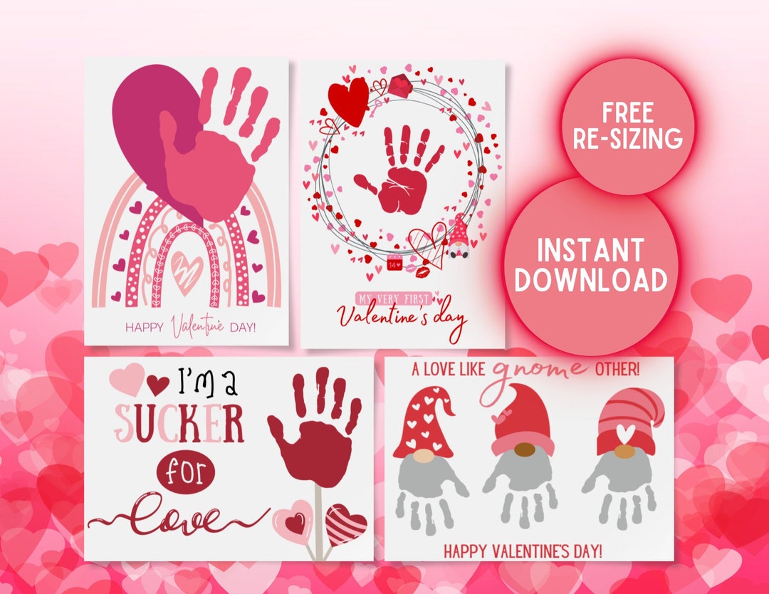 Valentine’s Day Handprint Art Craft Bundle Printable, Footprint Craft ...
