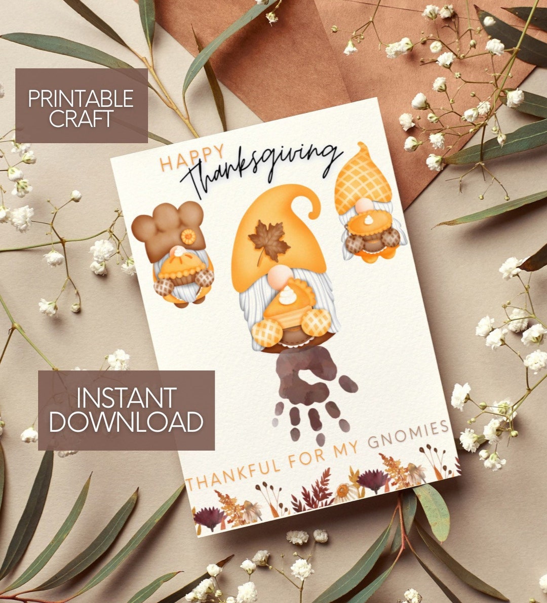 Thanksgiving Handprint Art Craft Printable, Gnome Craft, Footprint ...