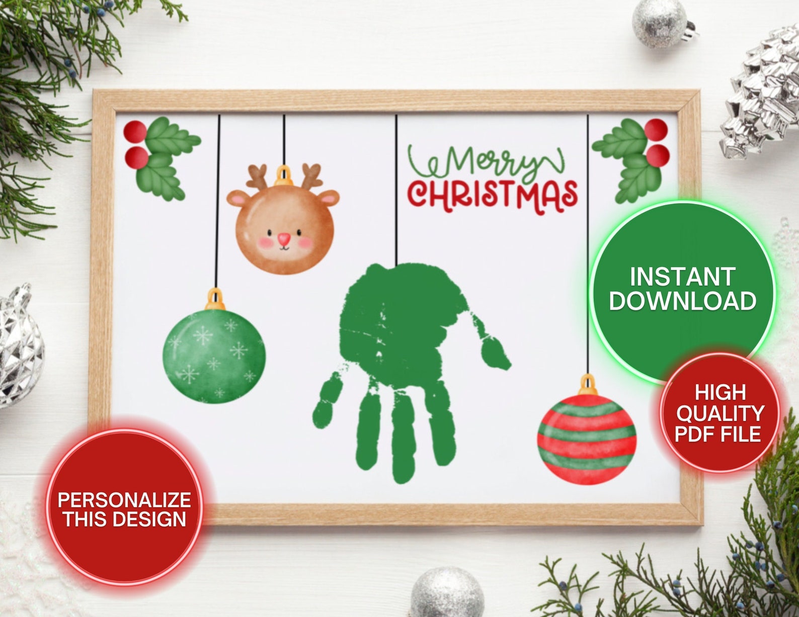 Christmas Handprint Art Craft Printable, Footprint, Infant Toddler Kid ...