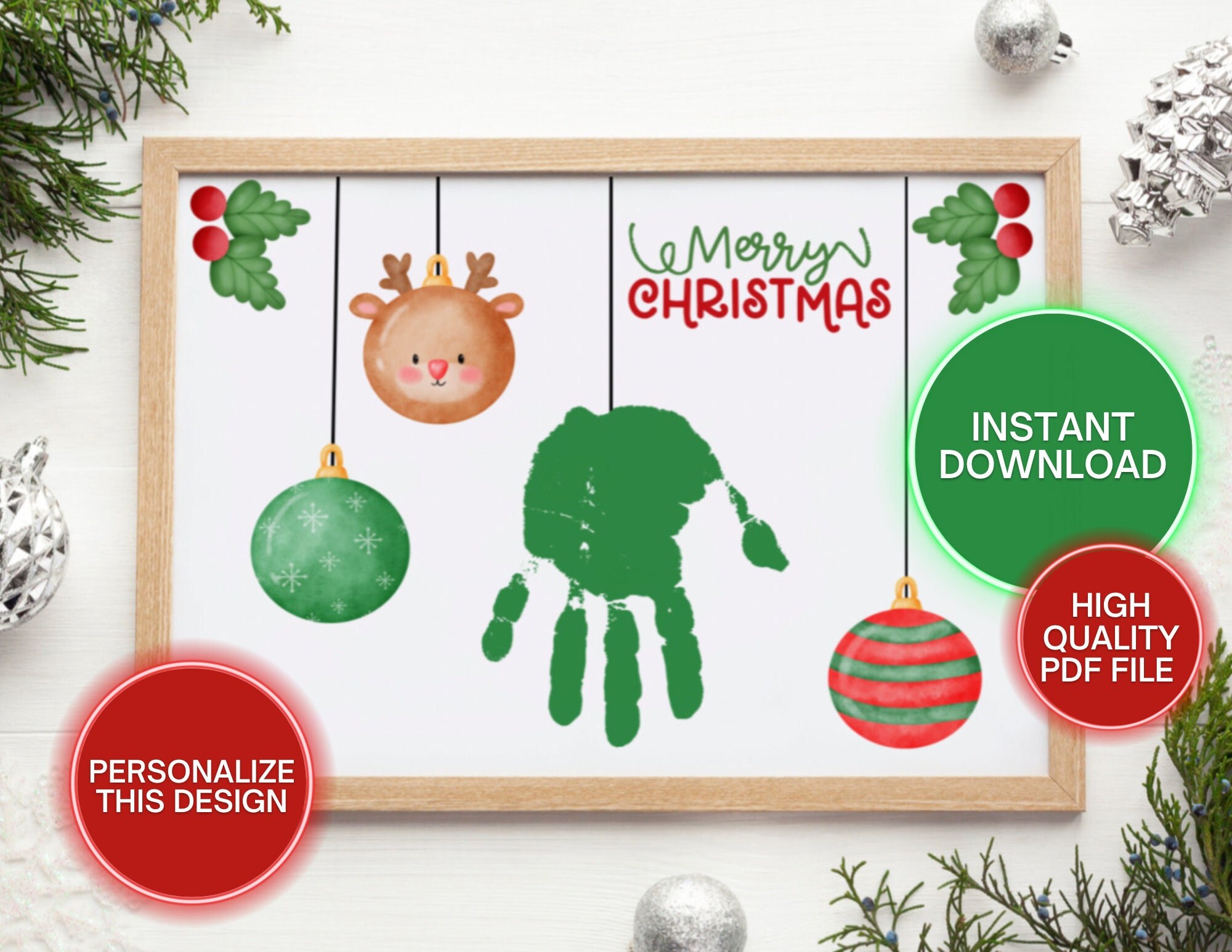 Christmas Handprint Art Craft Printable, Footprint, Infant Toddler Kid ...