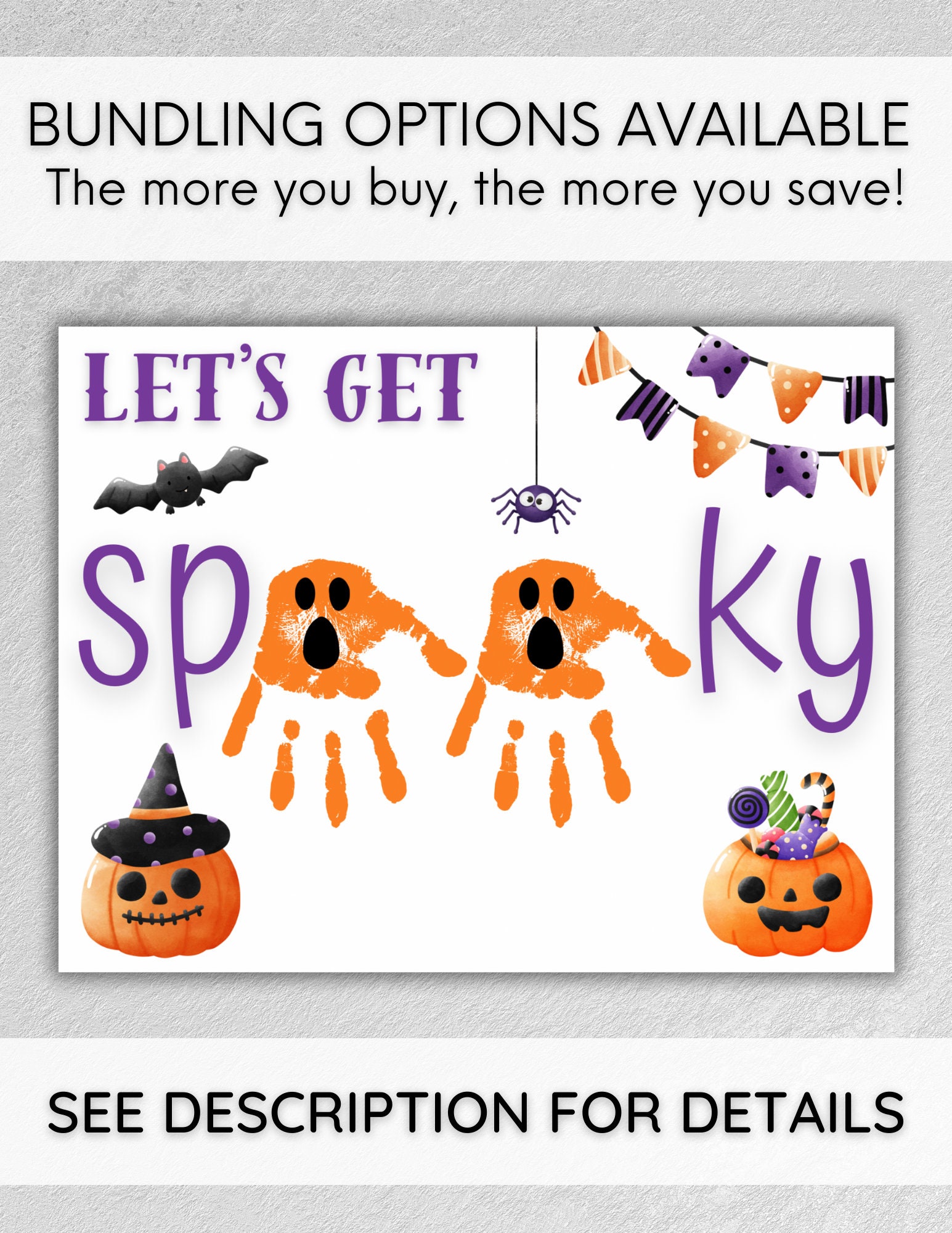 Halloween Handprint Art Craft Printable, Footprint Kids Gift, Let’s Get ...