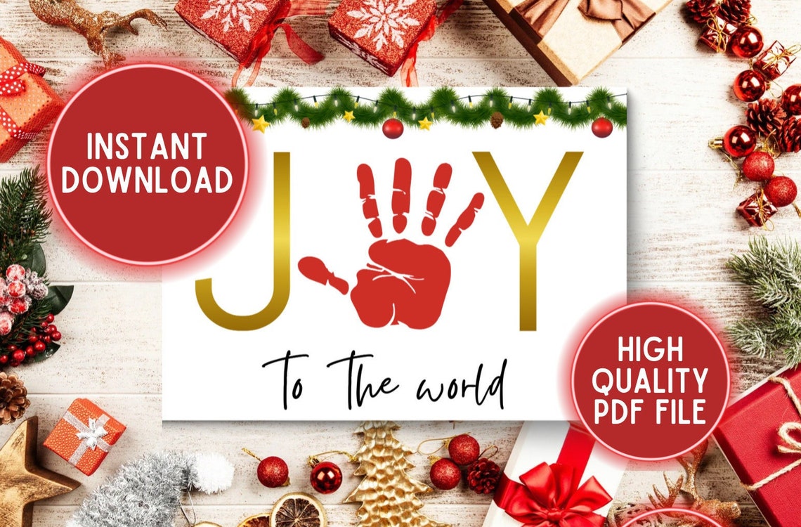 Christmas Handprint Art Craft Printable Joy to the World - Etsy