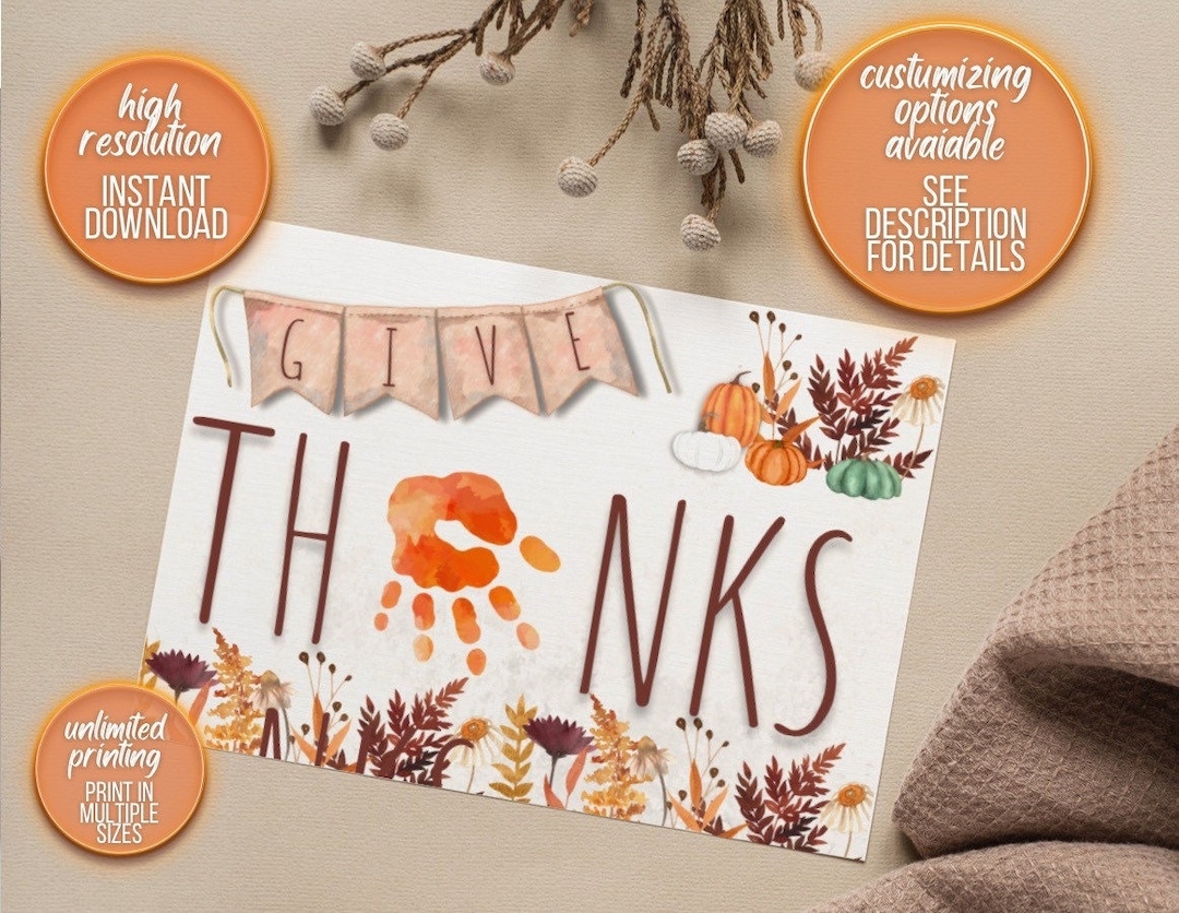 Thanksgiving Handprint Art Craft, Printable, Kids, Gift, Toddler, Give ...